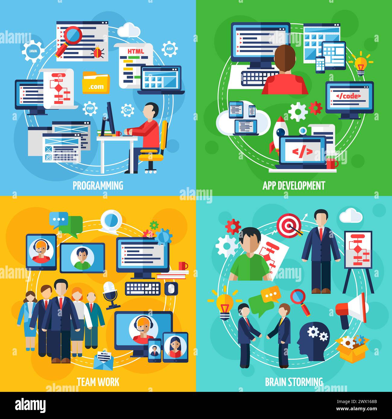 Programmer 2x2 design concept set of programming app development team ... Programmer 2x2 design concept set of programming app development team ...