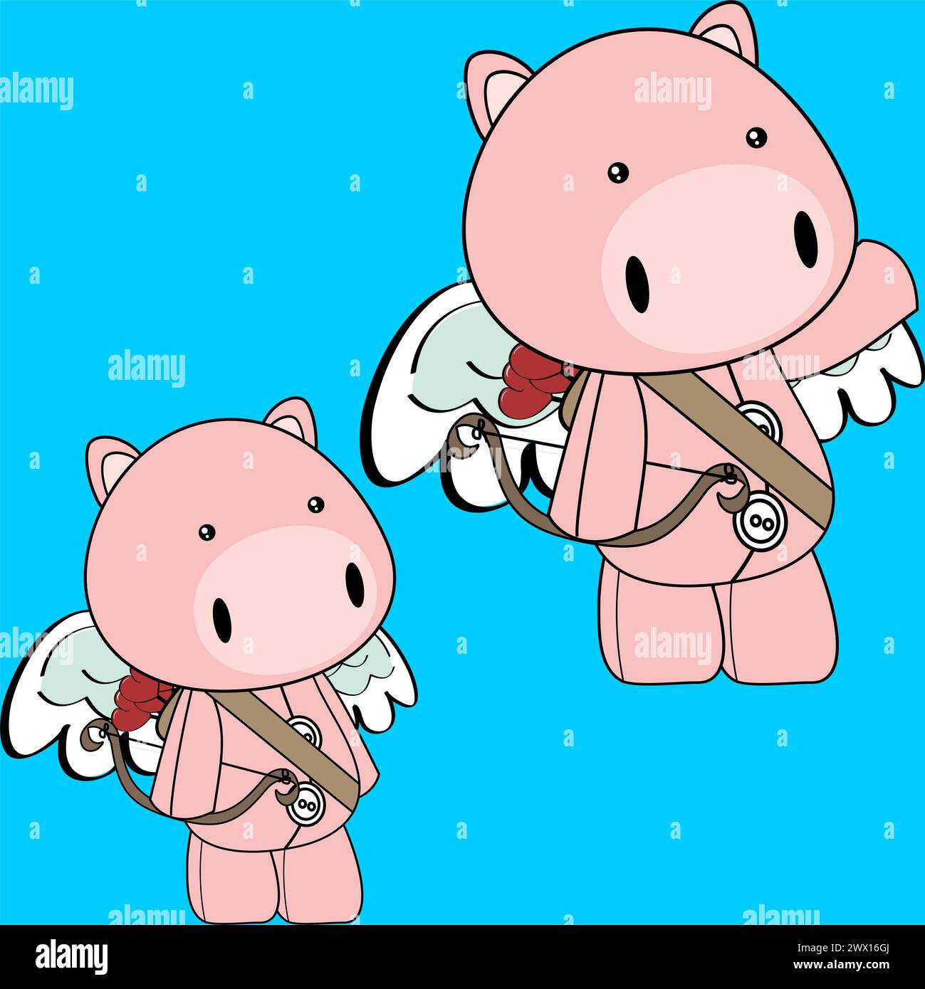 cute chibi angel piggy character kid cartoon pack collection in vector ...