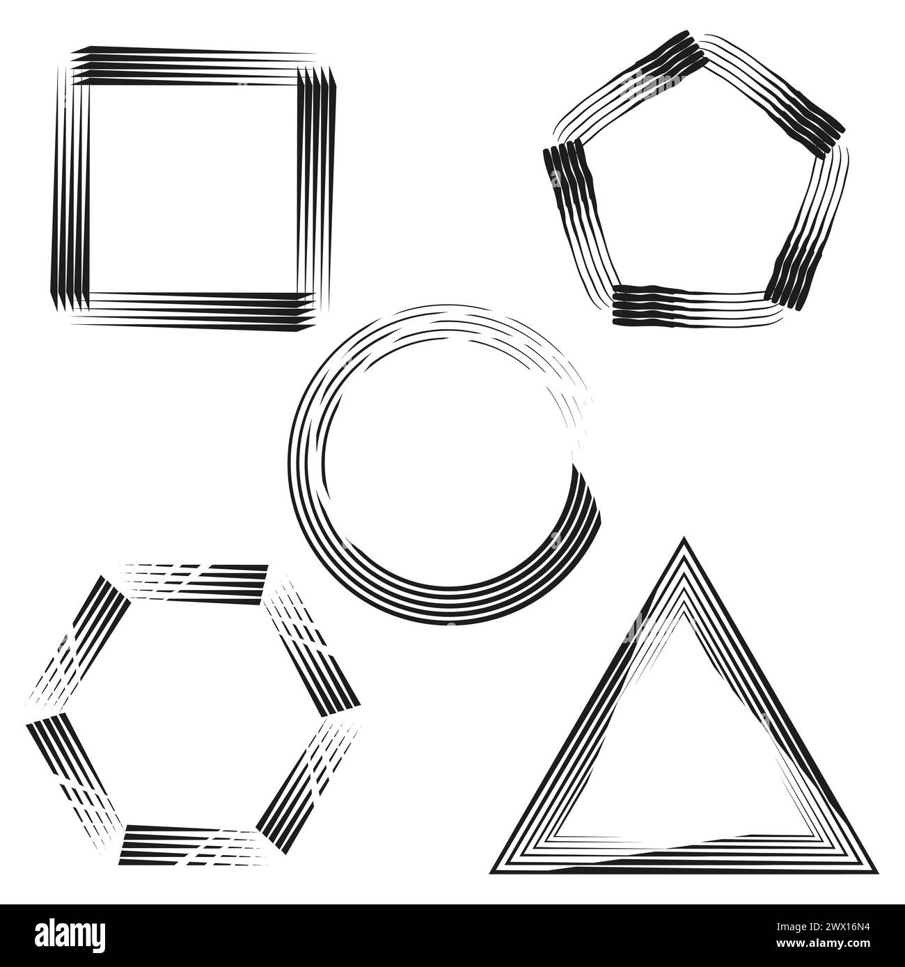 Geometric shapes collection. Hand-drawn style set. Artistic brush ...