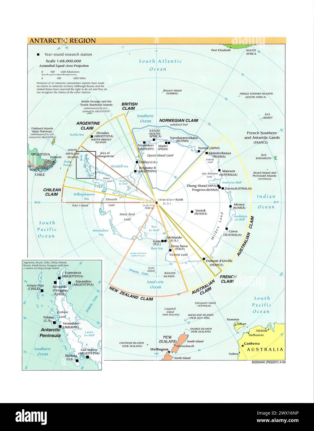 CIA Map of the Antarctic Region ca. possibly April 2000 Stock Photo - Alamy