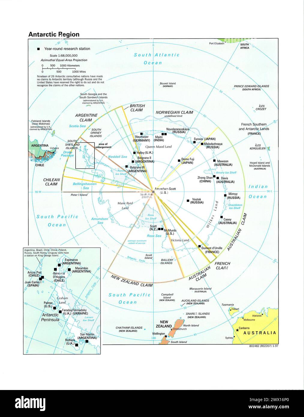 CIA Map of the Antarctic Region ca. possibly January 1997 Stock Photo ...