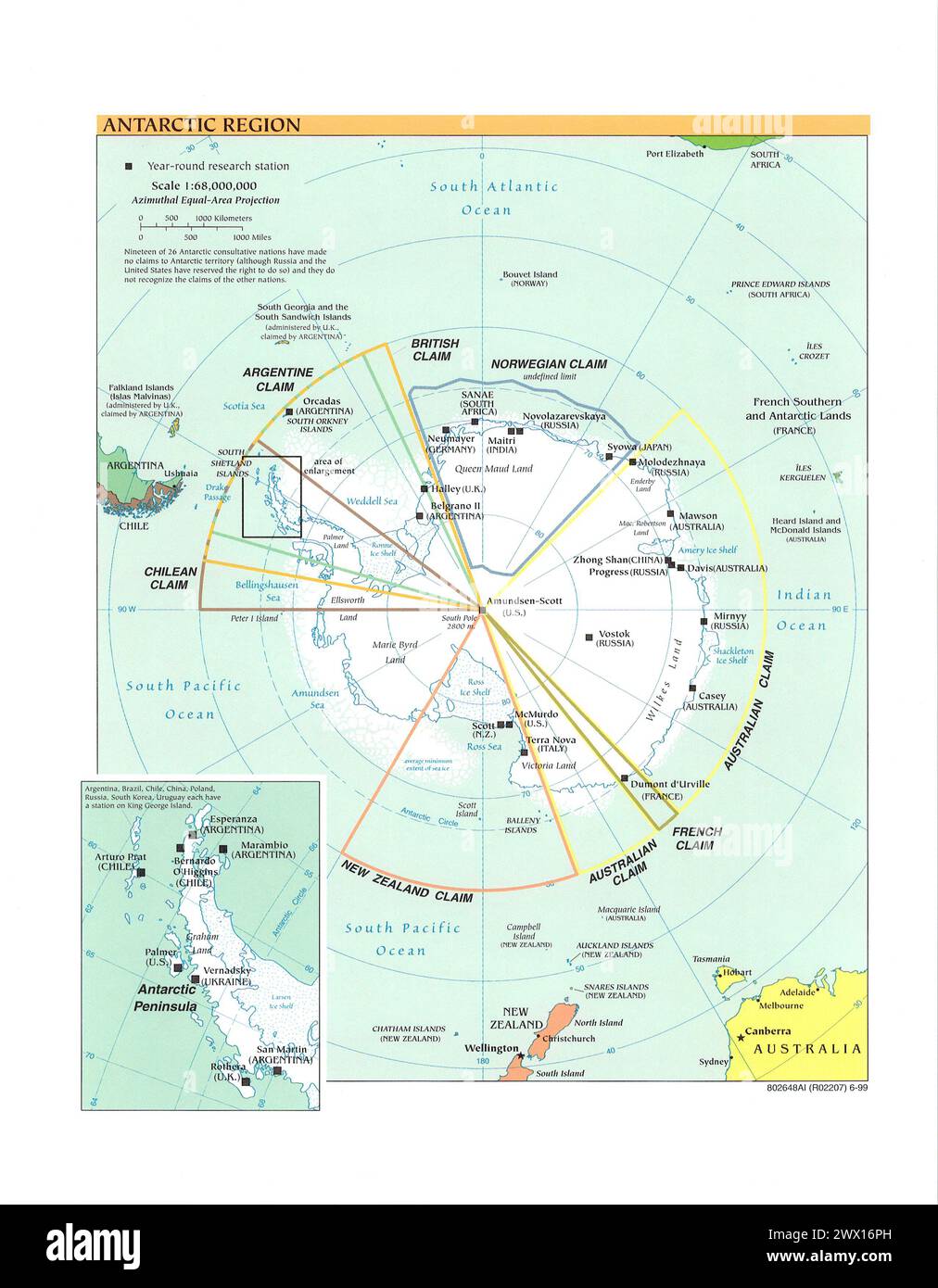 CIA Map of the Antarctic Region ca. possibly June 1999 Stock Photo - Alamy