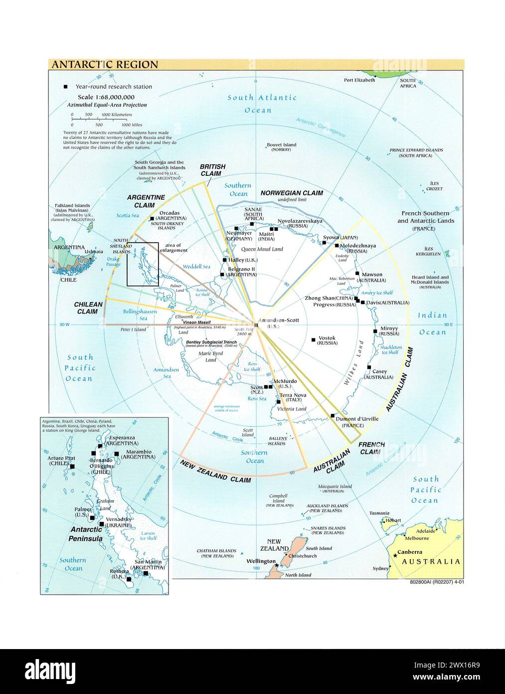 CIA Map of the Anarctic Region ca. possibly 2001 Stock Photo - Alamy