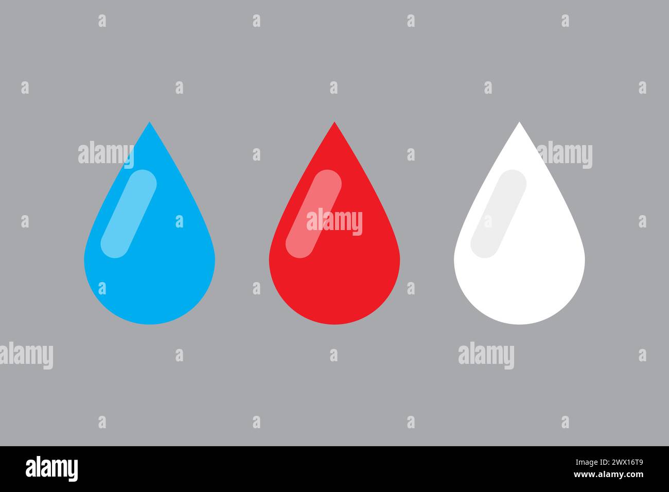 Droplet icons set. Blue red white color. Liquid drop symbols. Vector ...