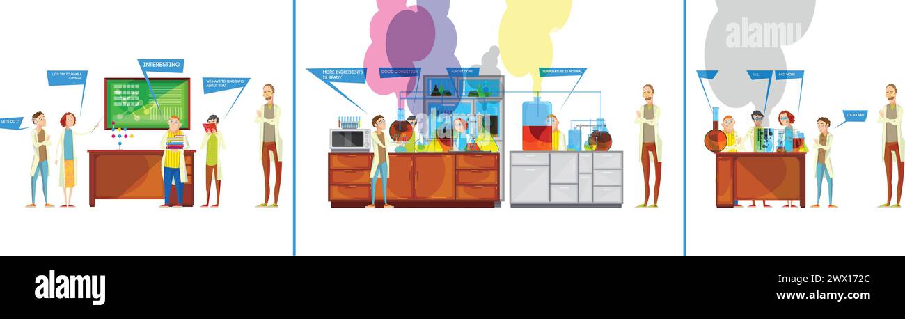 Set of funny comics compositions with student characters in the ...