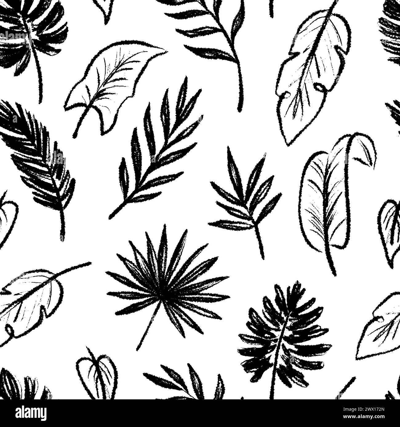 Black leaf seamless pattern vector background. Hand drawn crayon ... Black leaf seamless pattern vector background. Hand drawn crayon ...