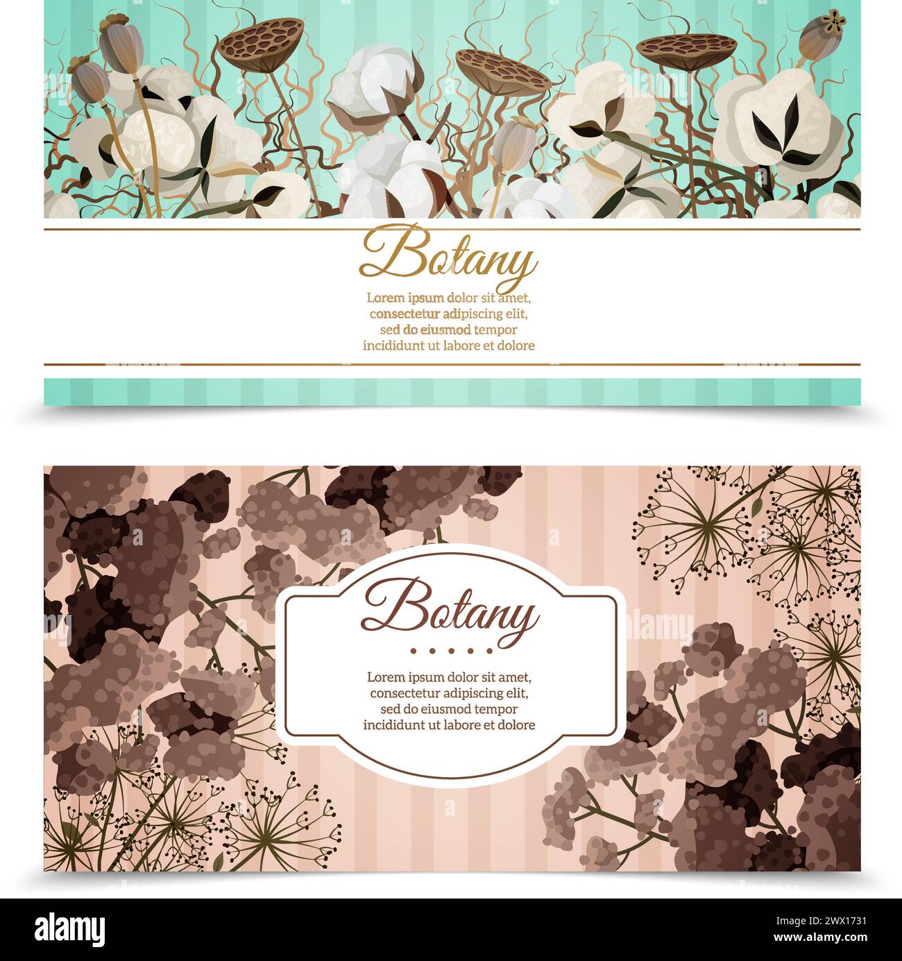 Two horizontal banners with printable cards decorated by cotton ...