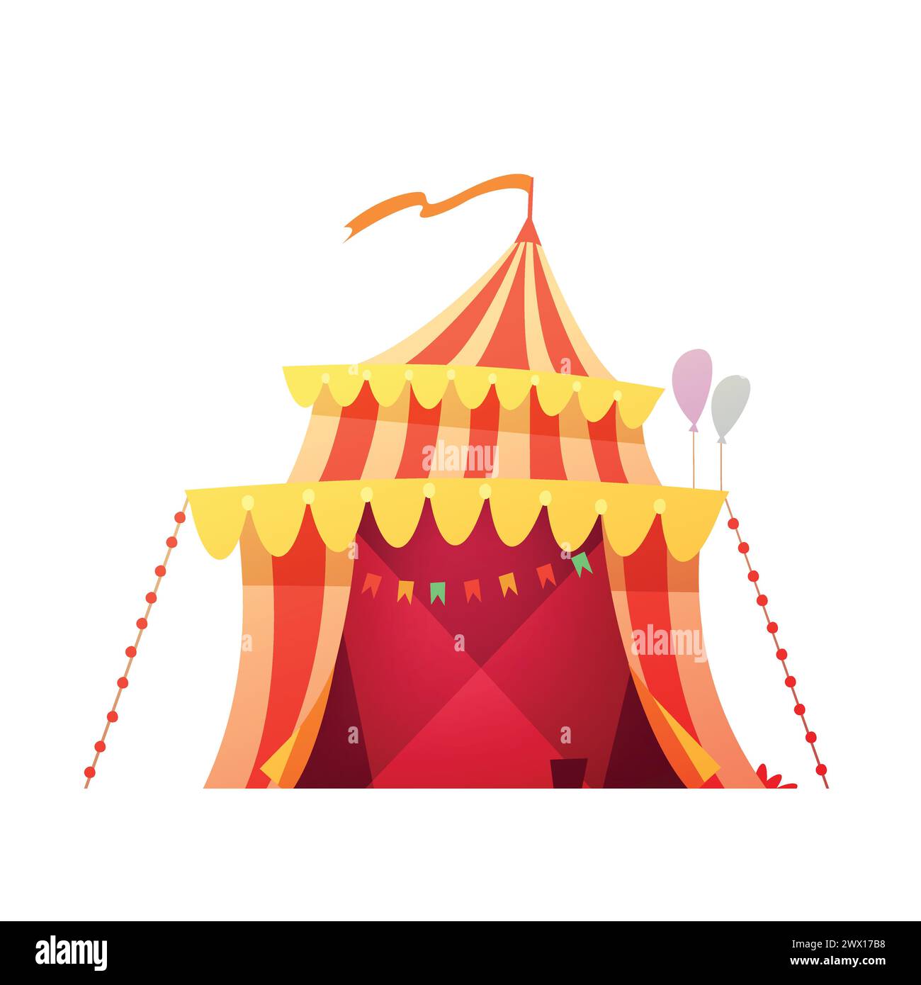 Traveling chapiteau circus red yellow tent in amusement park ready foe ...