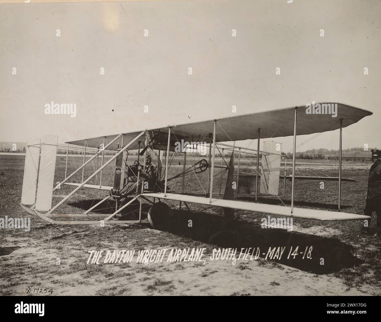 (Original caption) The Dayton Wright Airplane - Orville Wright ready for flight in the first ...