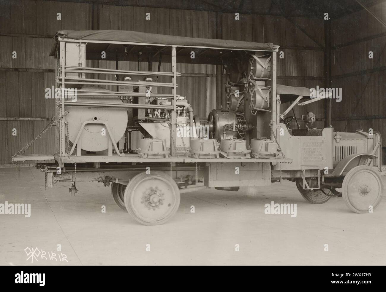 Mobile field lighting truck. Side view with curtains raised showing ...