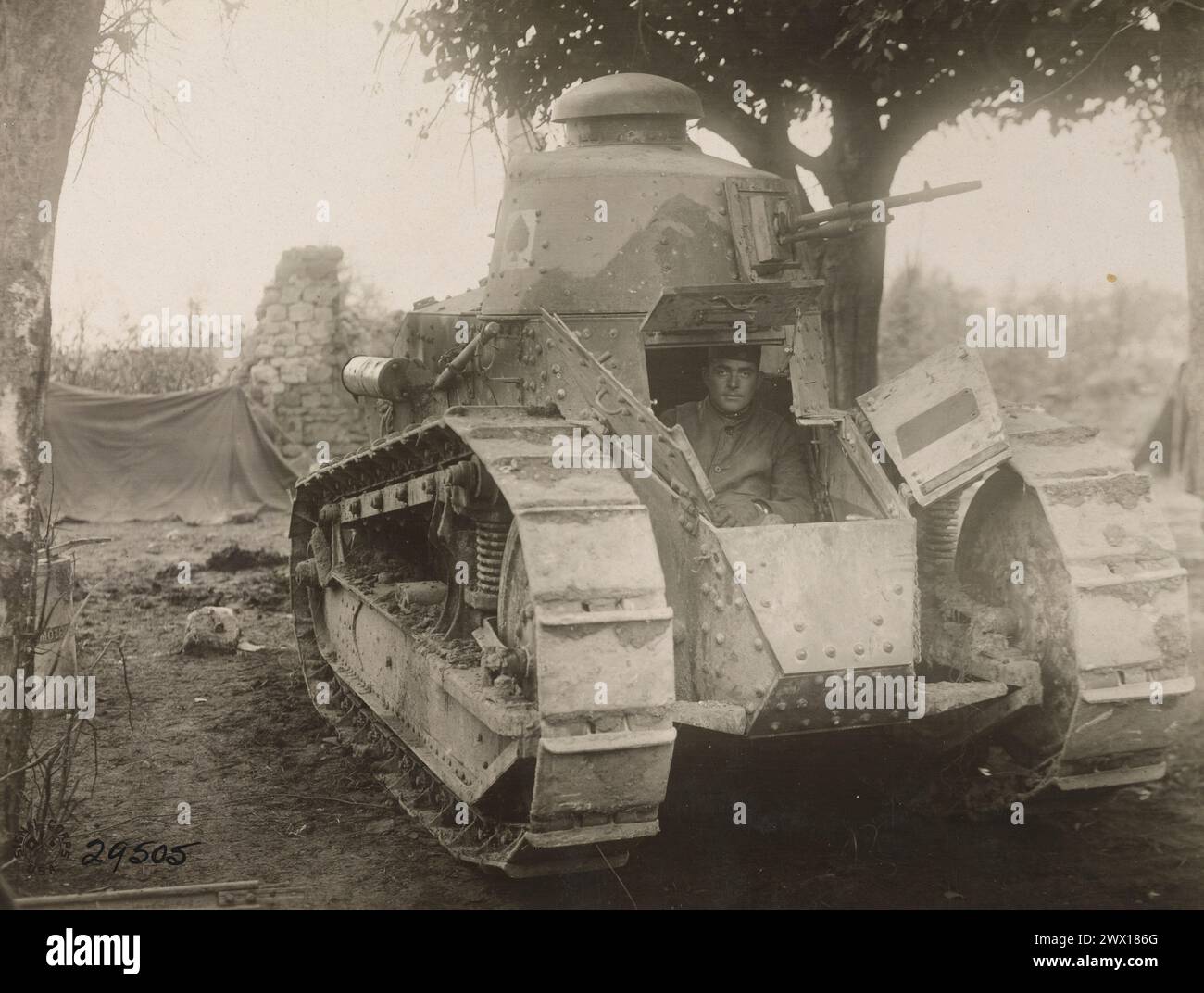 WW I Photos: A soldier inside a French Renault tank equipped with a ...