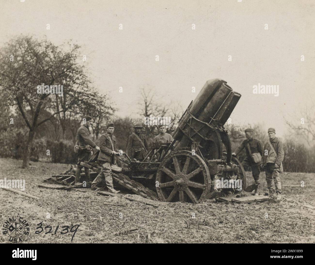 Original caption: A 210 mm howitzer taken in territory captured by the ...