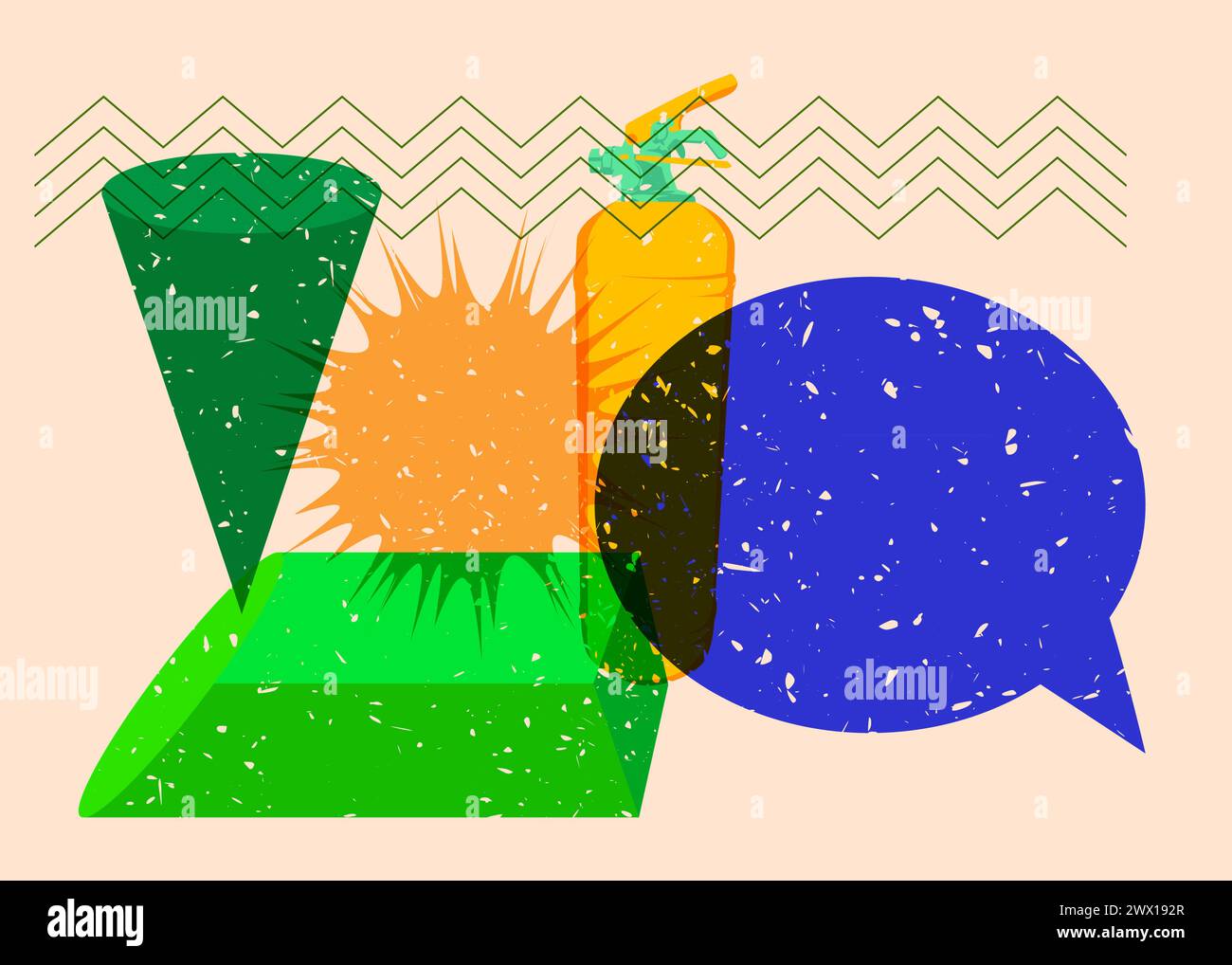 Risograph Fire Extinguisher with speech bubble with geometric shapes ...