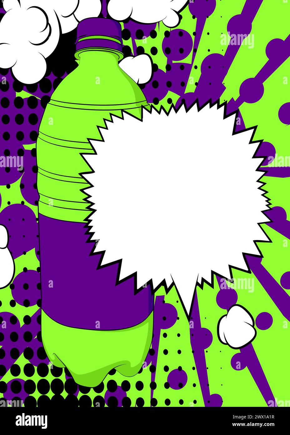 Cartoon Pet Bottle with blank speech bubble, comic book drinking water ...