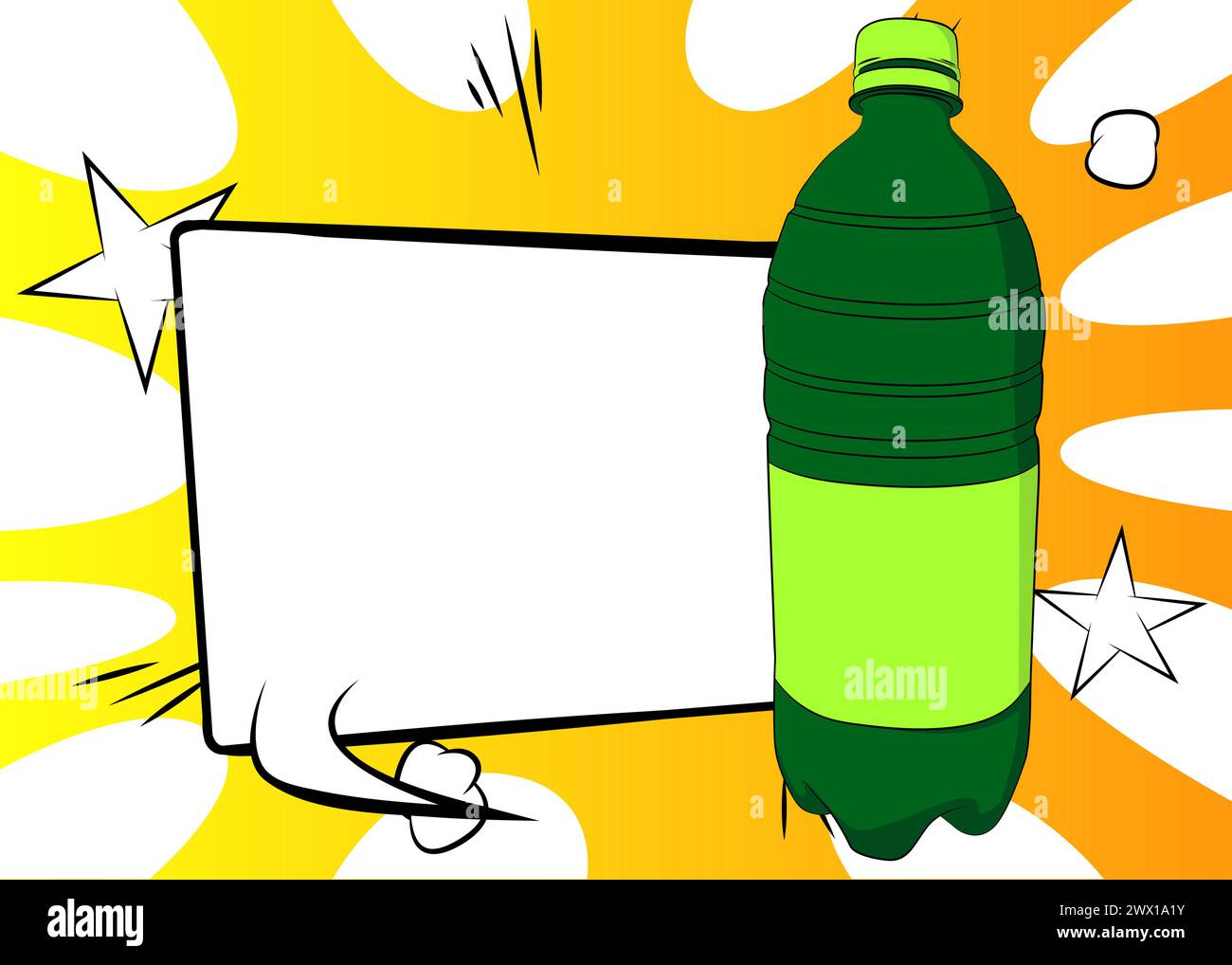 Cartoon Pet Bottle with blank speech bubble, comic book drinking water ...