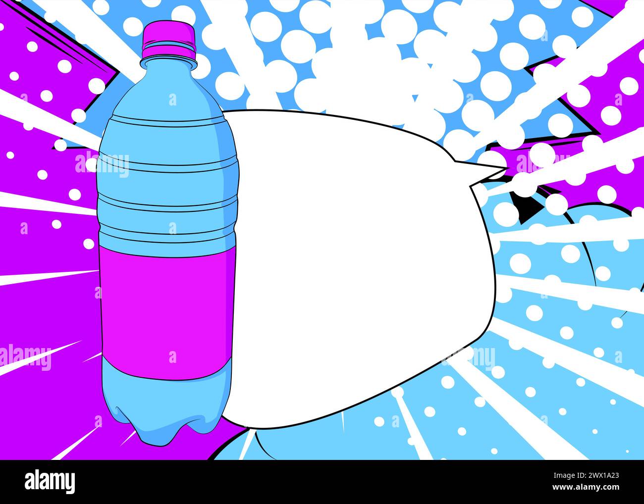 Cartoon Pet Bottle with blank speech bubble, comic book drinking water ...