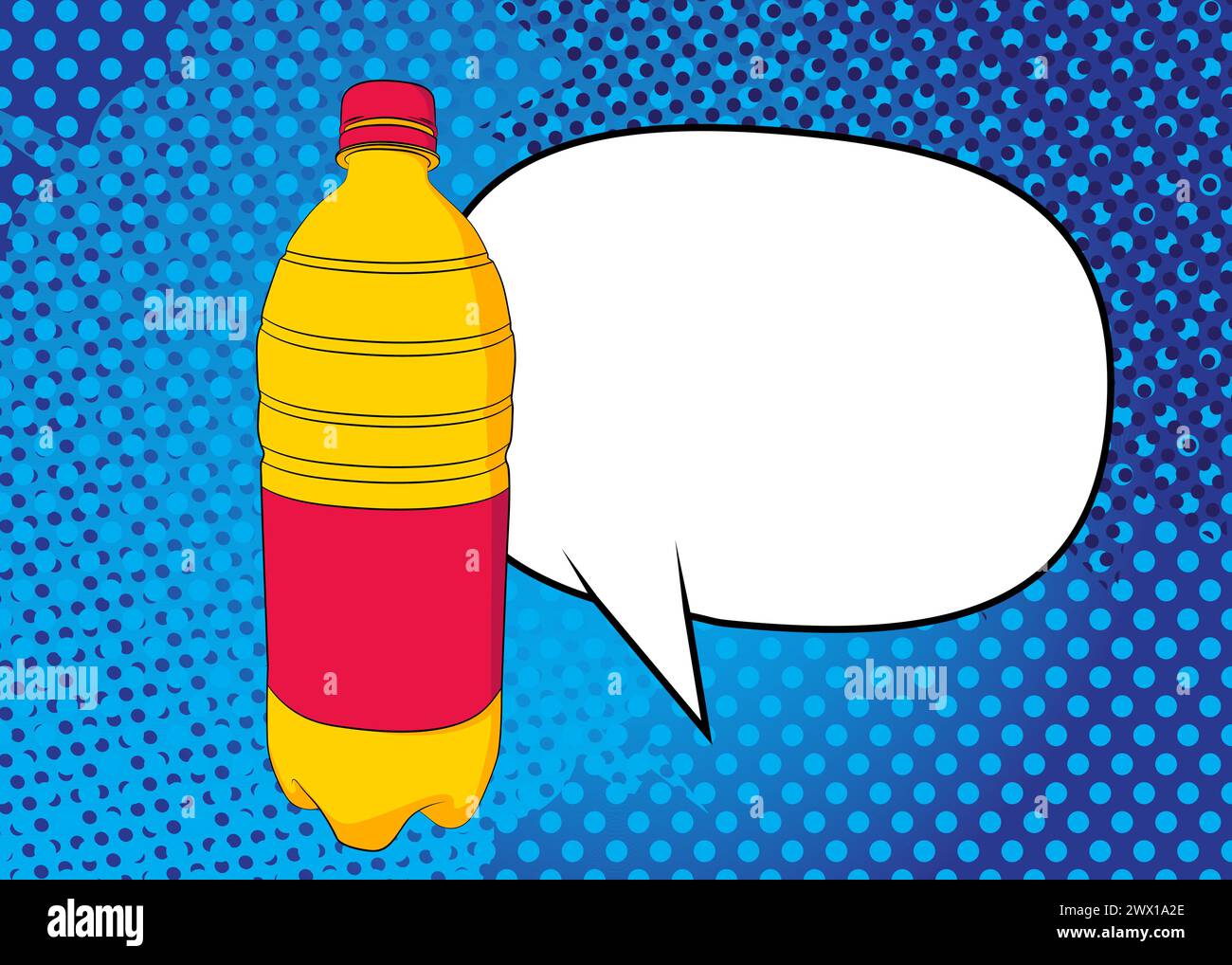 Cartoon Pet Bottle with blank speech bubble, comic book drinking water ...