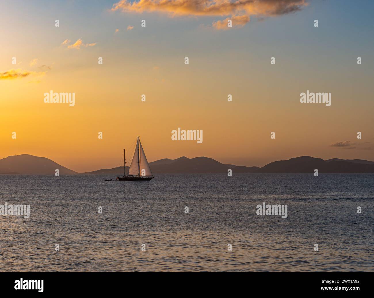 Yacht Boat Setting Sail at Sunset near Virgin Gorda British Virgin ...