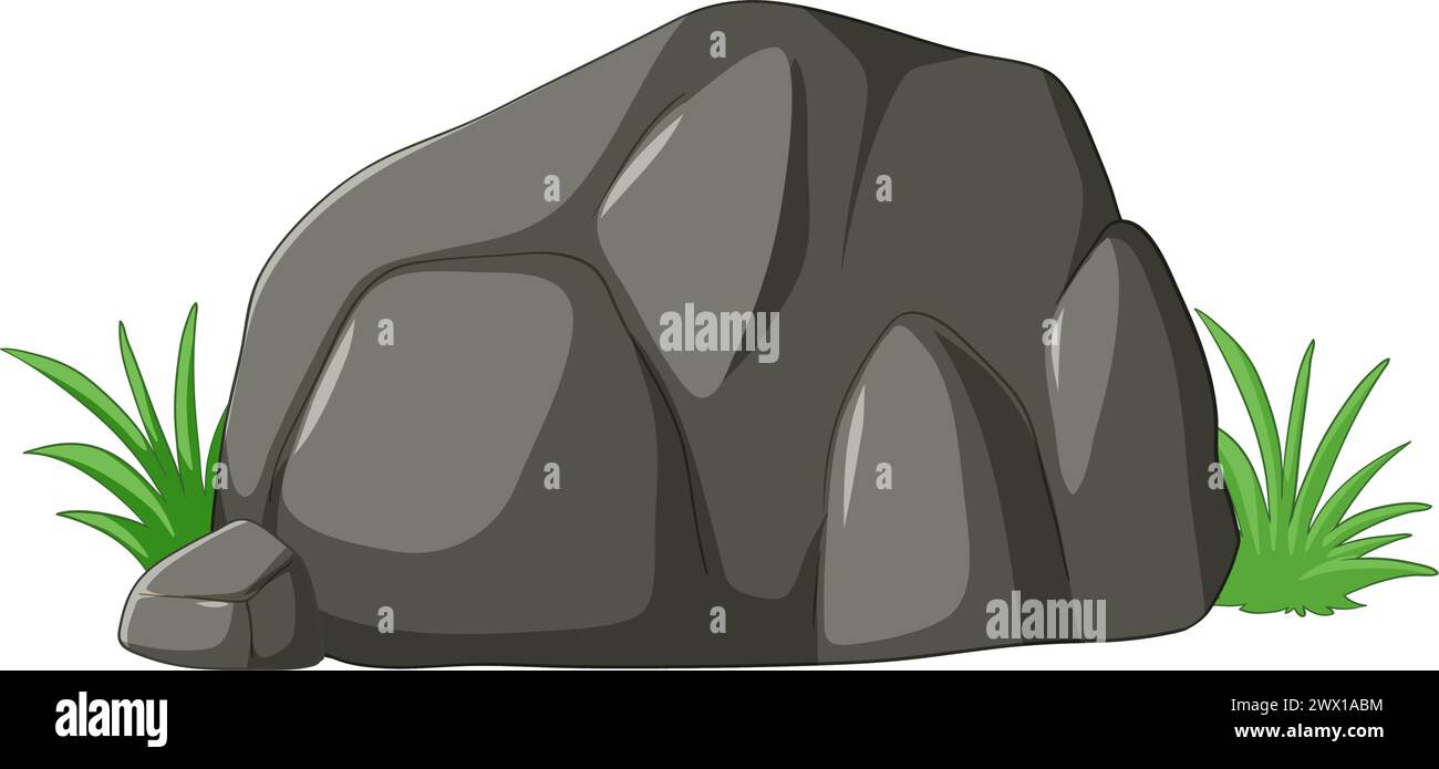 Vector illustration of a rock with green plants Stock Vector Image ...