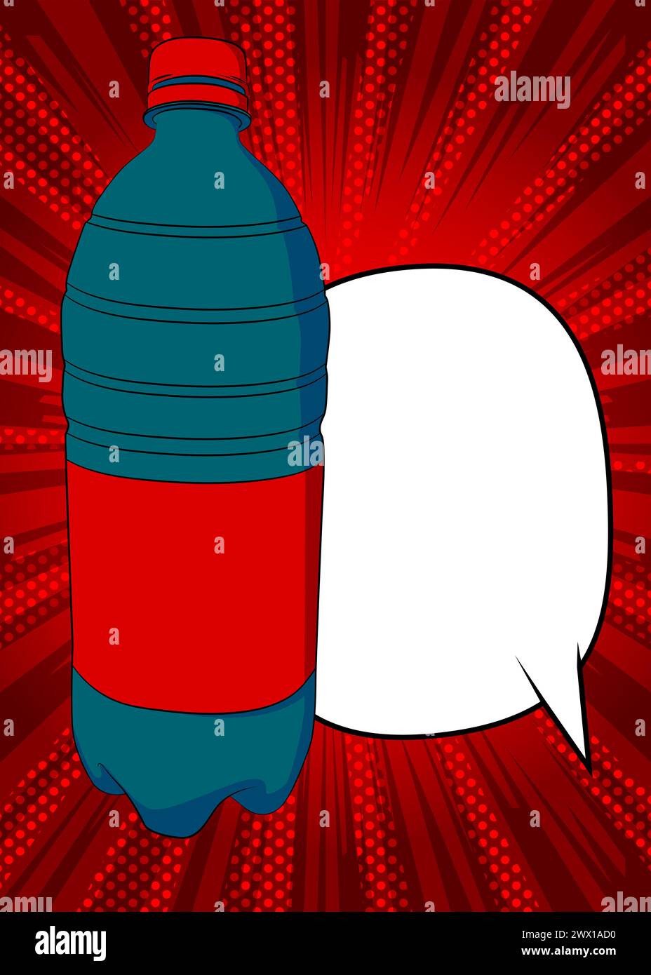 Cartoon Pet Bottle with blank speech bubble, comic book drinking water ...