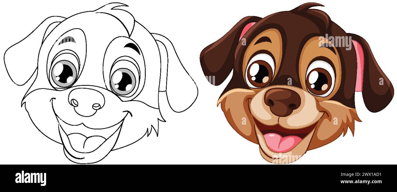 Vector transition from line art to colored dog Stock Vector Image & Art ...