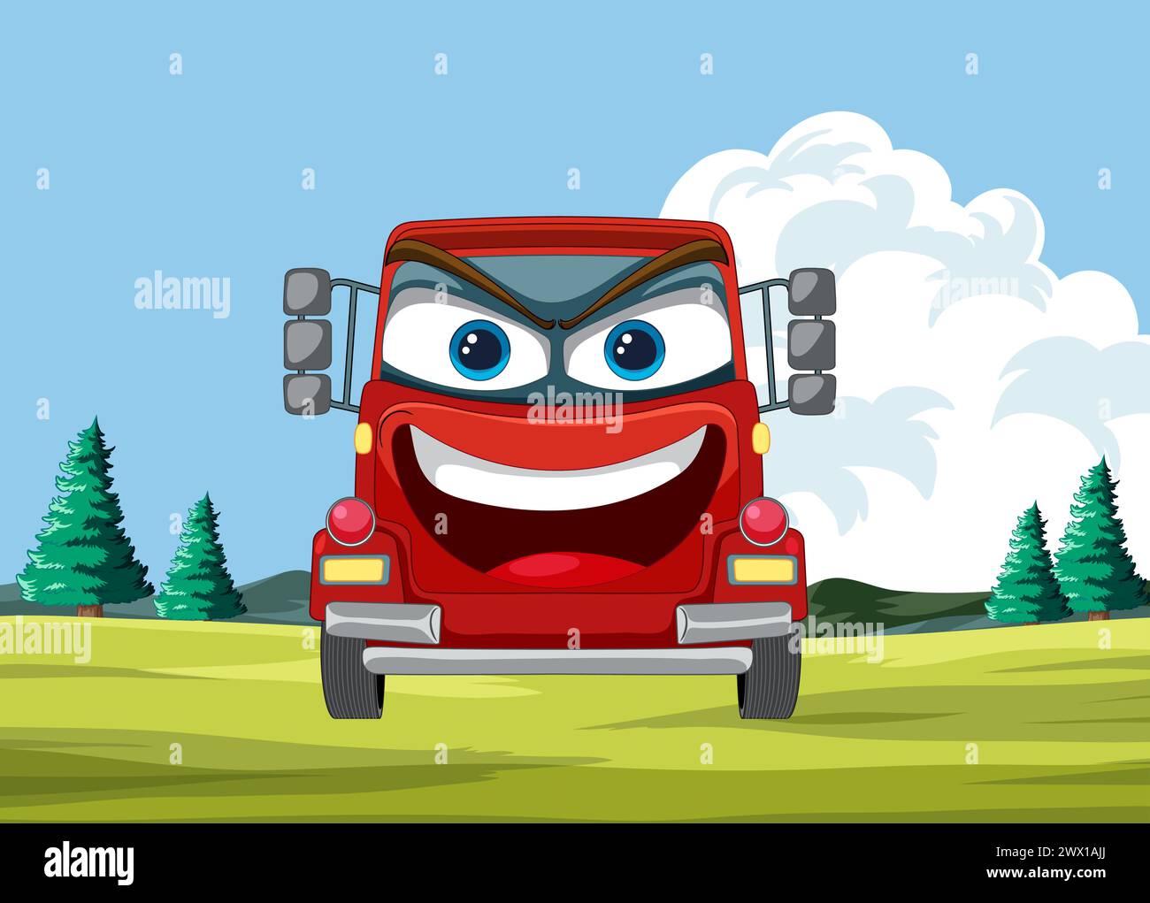 Animated red car with a big smile in nature Stock Vector Image & Art ...