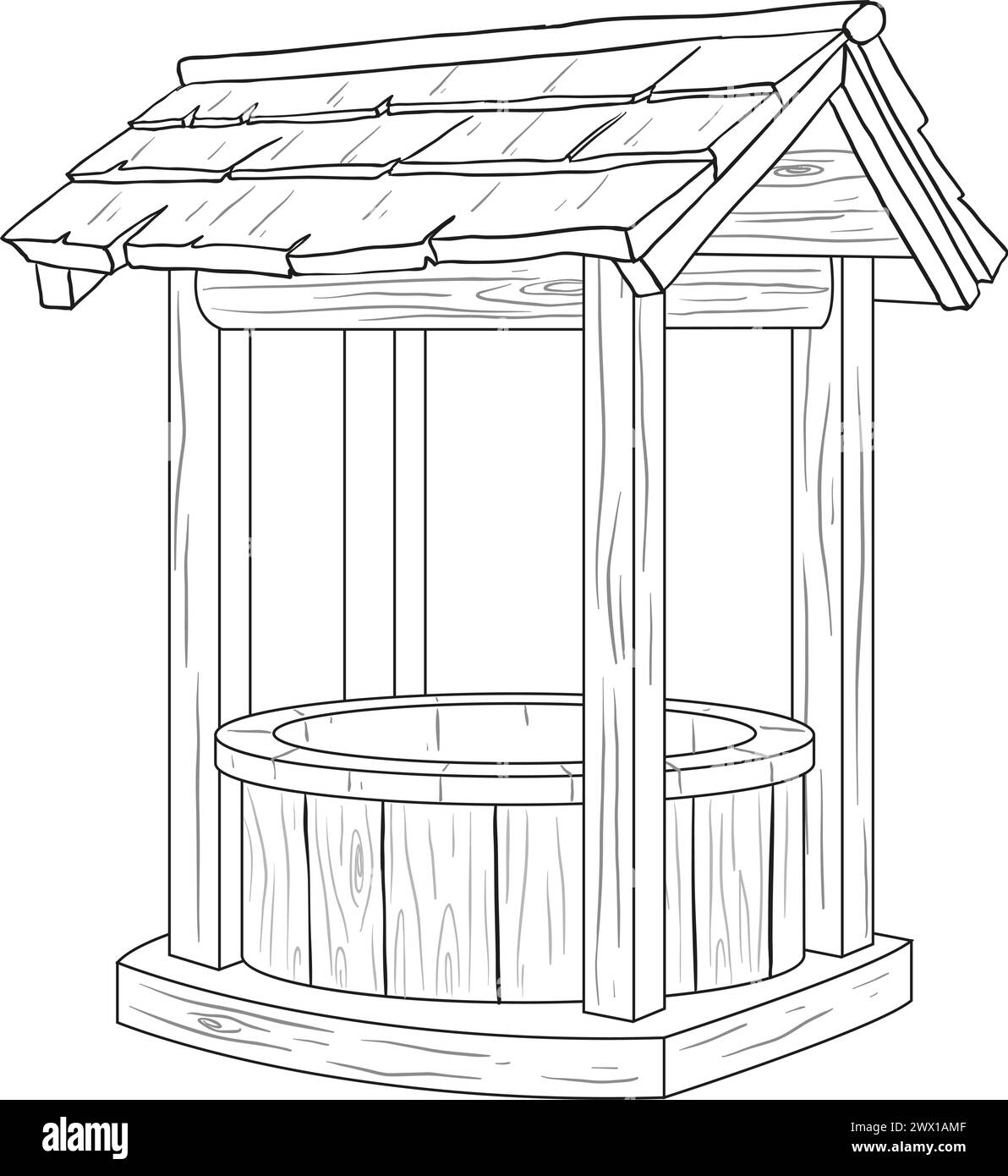 Black and white drawing of a vintage well Stock Vector Image & Art - Alamy