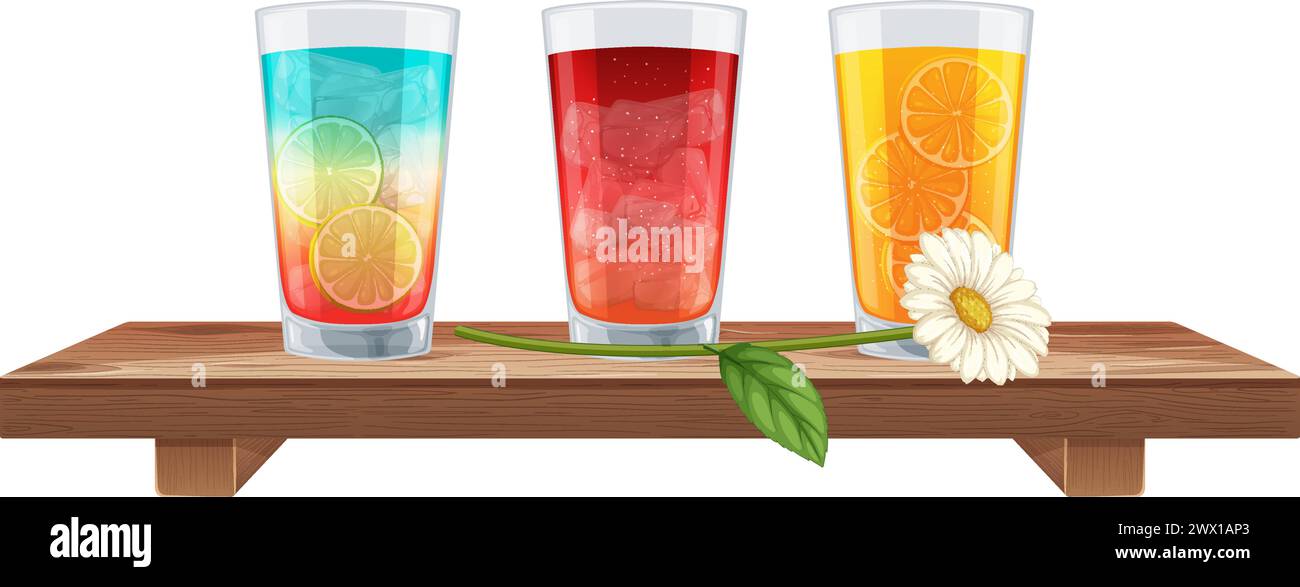 Three refreshing fruit drinks with a white flower Stock Vector Image ...