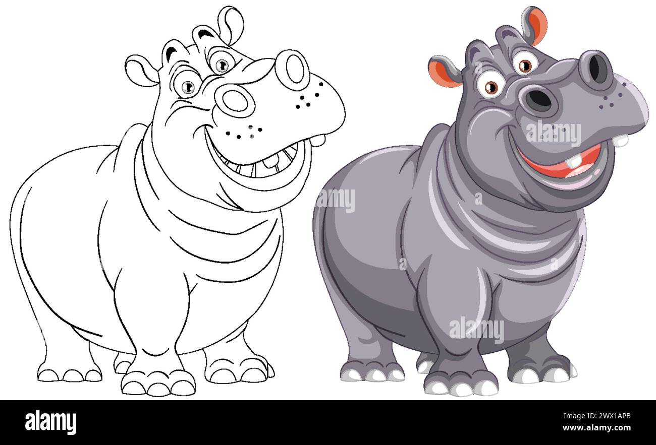 Two smiling hippos in a playful vector illustration Stock Vector Image ...