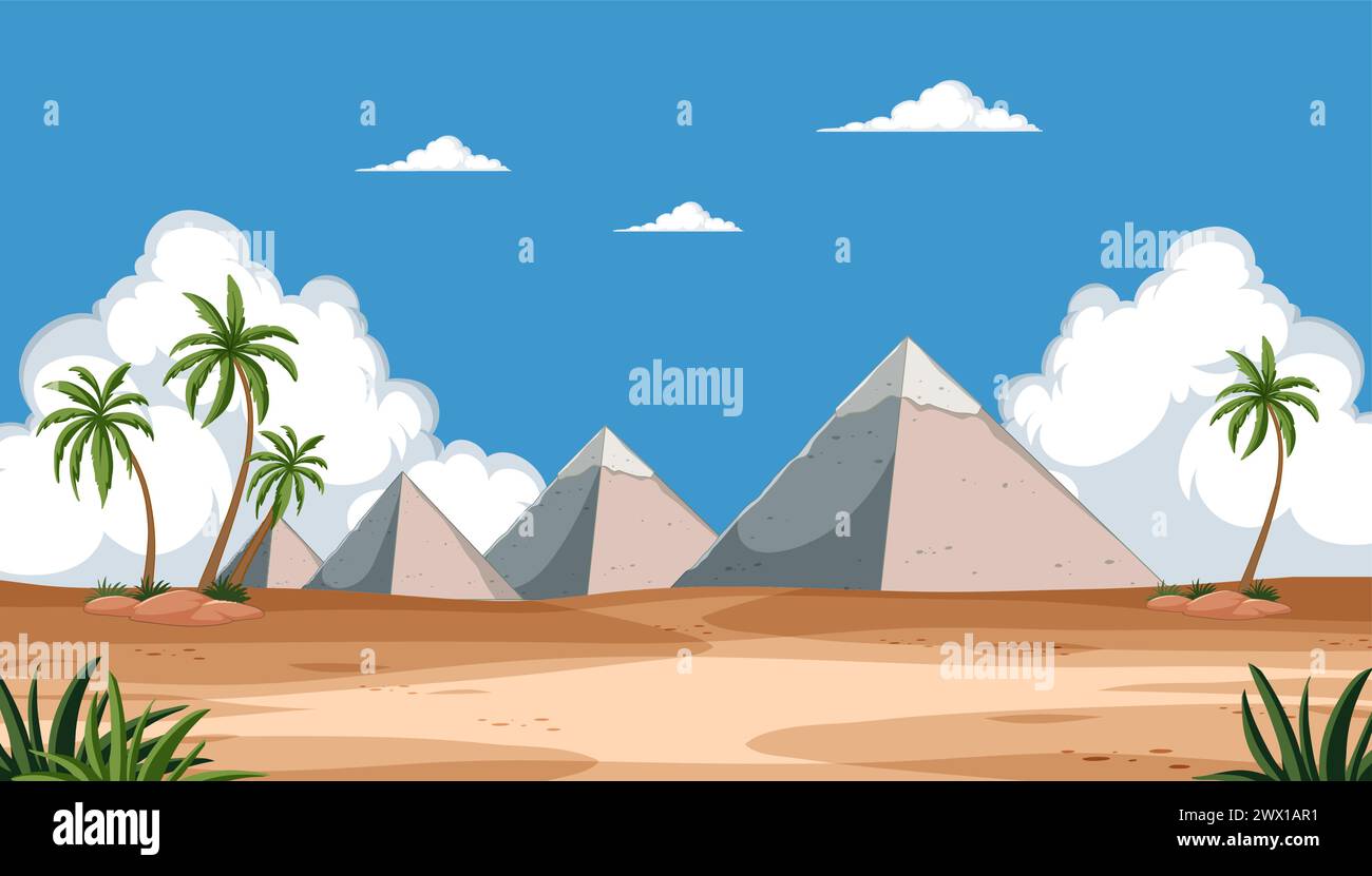 Vector illustration of pyramids among palm trees Stock Vector Image ...