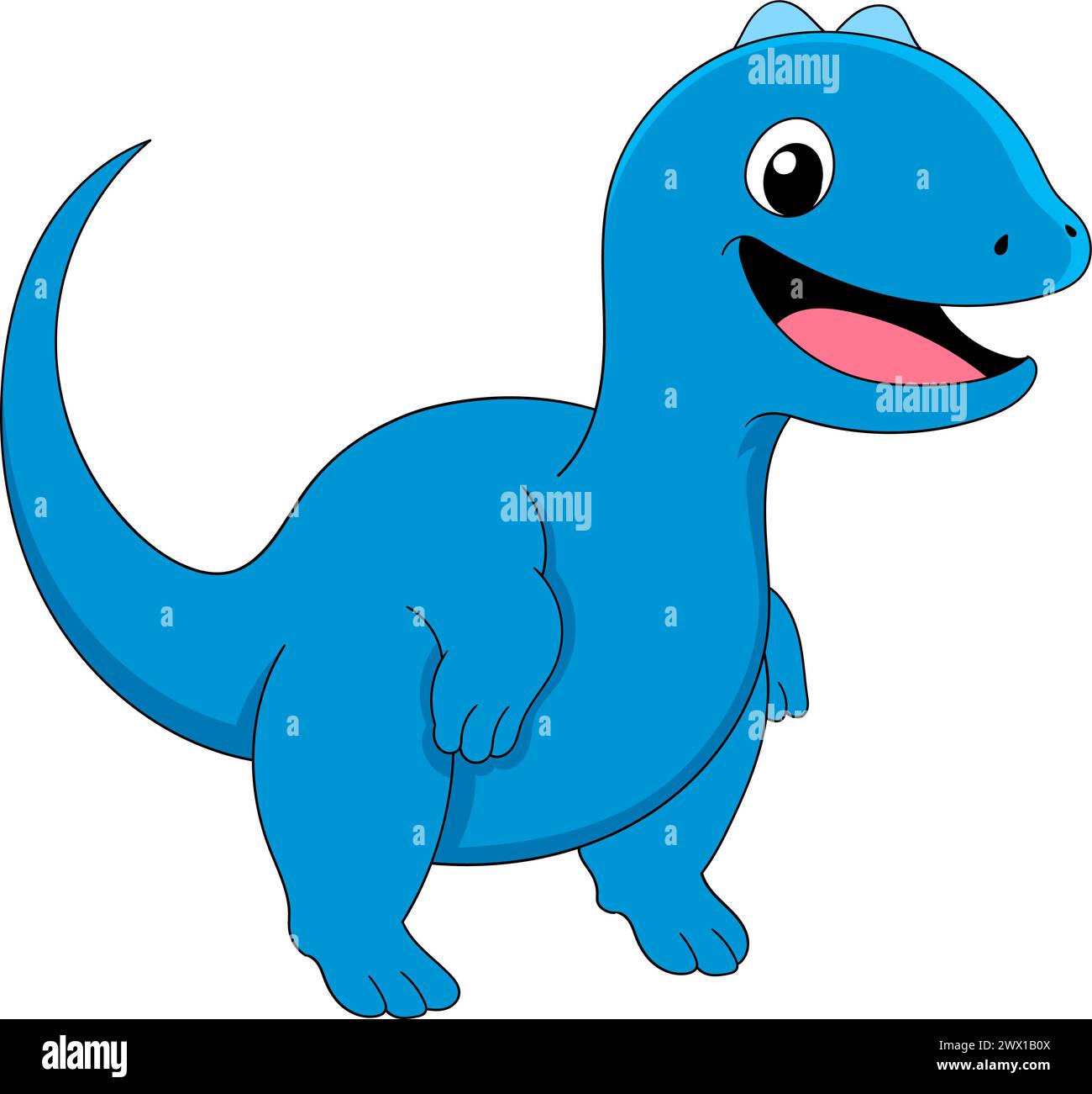 illustration of an ancient animal, a blue dinosaur laughing happily, cartoon flat illustration ...
