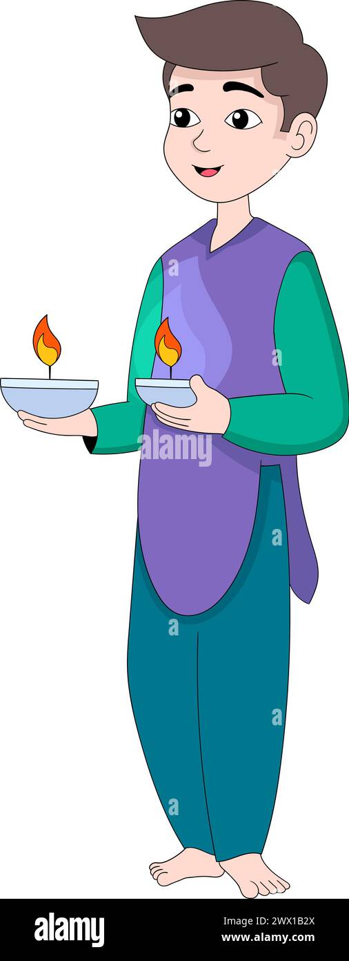 illustration of the Hindu religious Diwali tradition celebration, a man ...