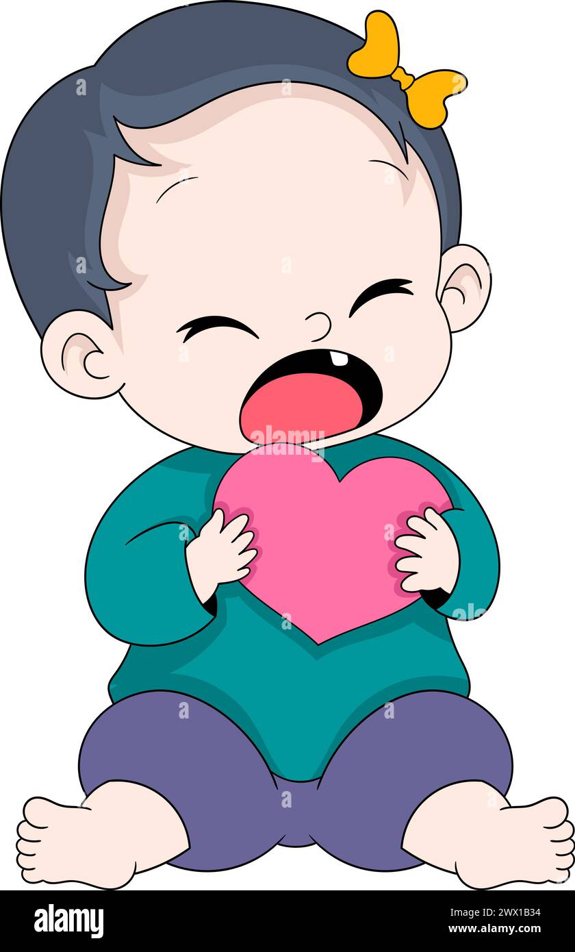 Valentine's Day illustration, baby girl is sitting eating love like ...