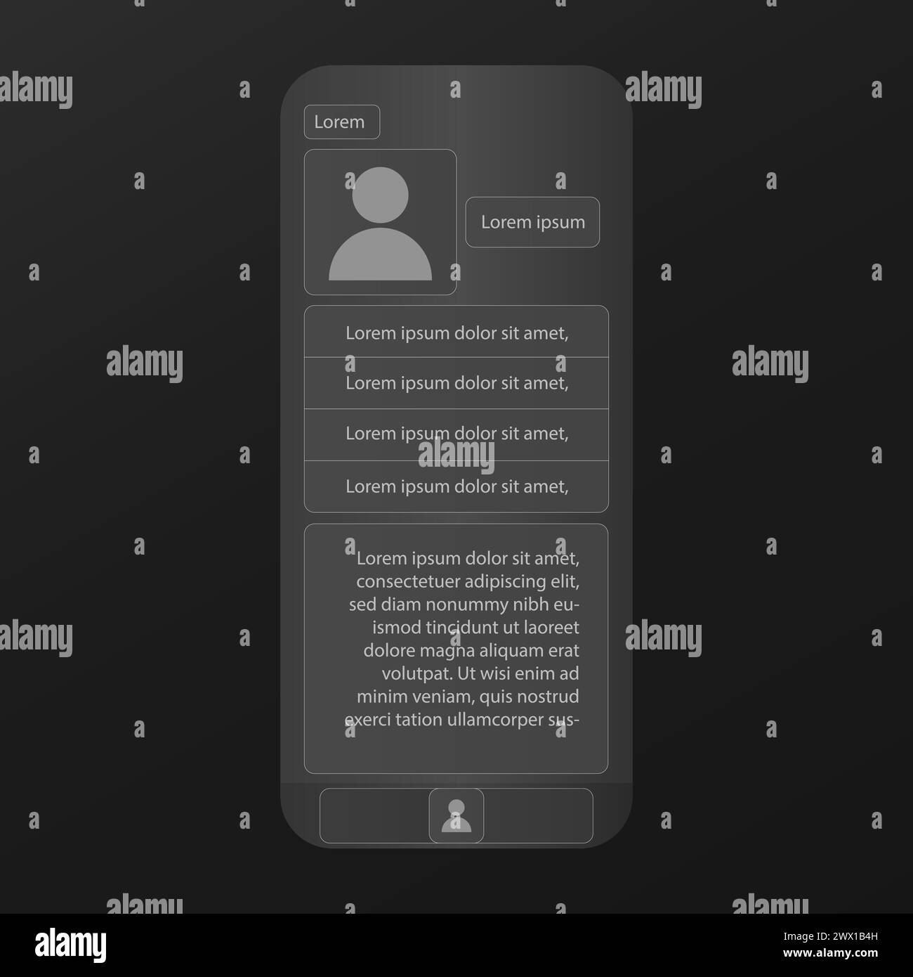 ui design, profile social media mobile phone mockup grey scale Stock ...