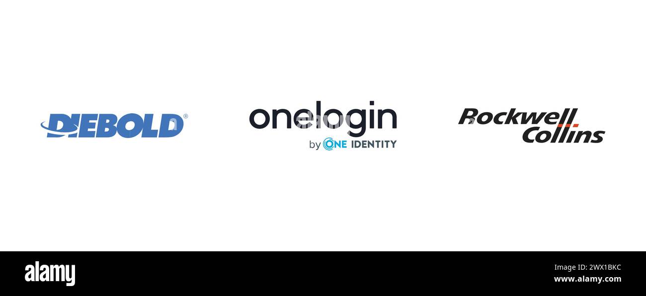 Diebold, Rockwell Collins, OneLogin. vector illustration isolated on ...