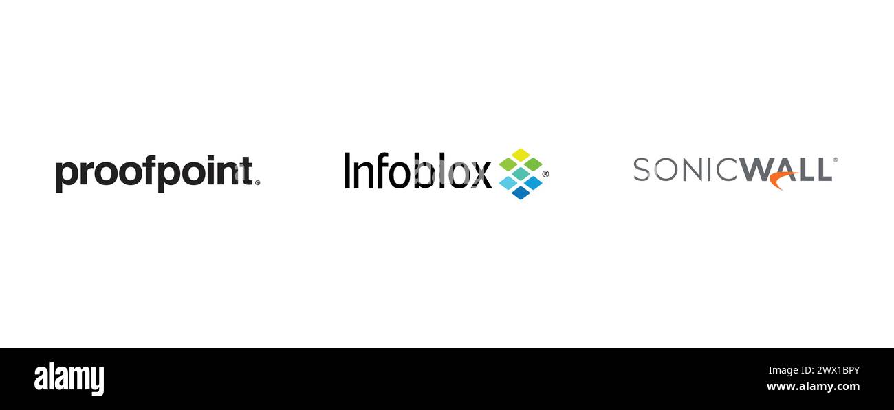 Infoblox, SonicWall , Proofpoint . vector illustration isolated on ...