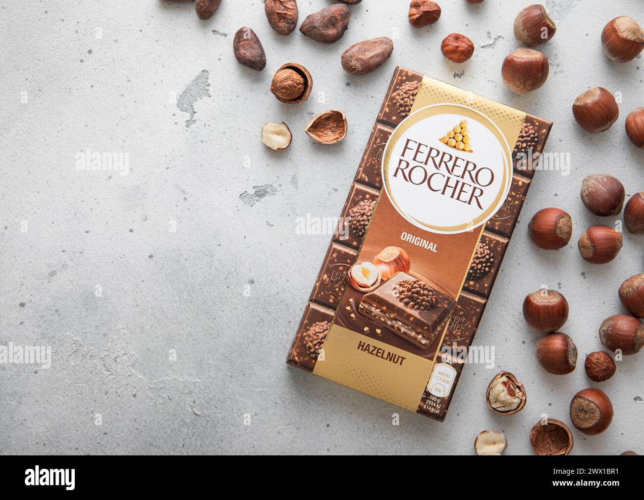 LONDON, UK - MARCH 02, 2024: Ferrero Rocher original chocolate bar with ...