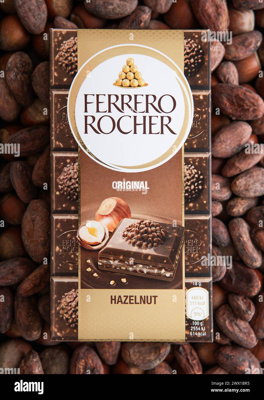 LONDON, UK - MARCH 02, 2024: Ferrero Rocher original chocolate bar on ...
