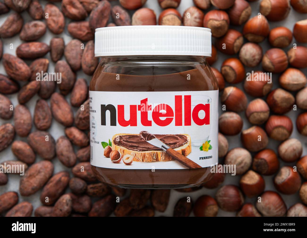 LONDON, UK - MARCH 02, 2024: Large jar of Nutella chocolate cream on ...