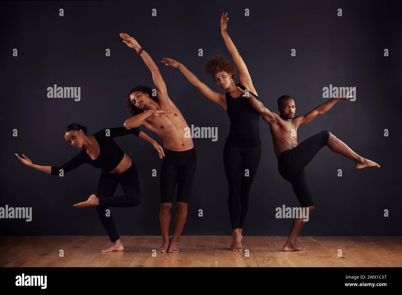 Performance, drama and portrait of group dancing, creative and art of ...