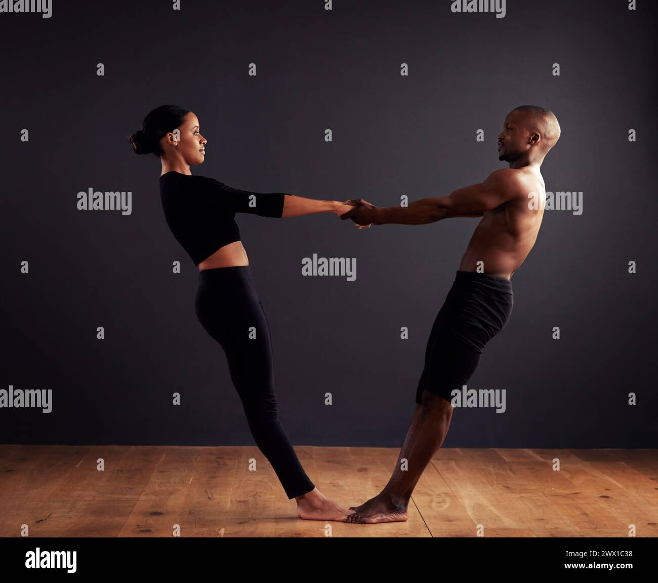 Performance, theatre and duet of people dancing, creative and art of ...