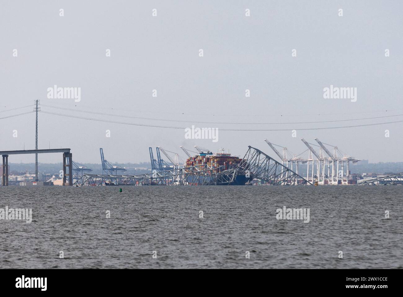 The remains of Francis Scott Key Bridge are seen outside Baltimore ...