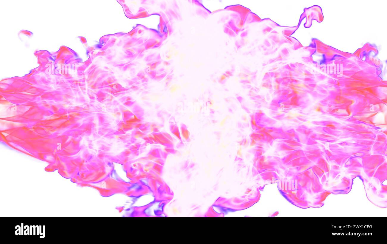 3d illustration. Tongues of pink flame collide from opposite sides on a ...