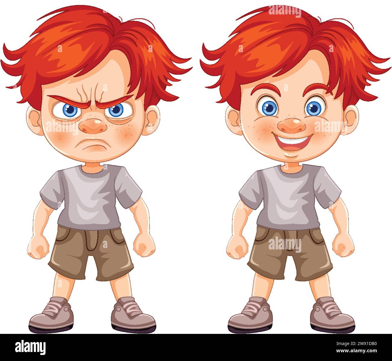 Vector illustration of boy showing anger and happiness Stock Vector ...