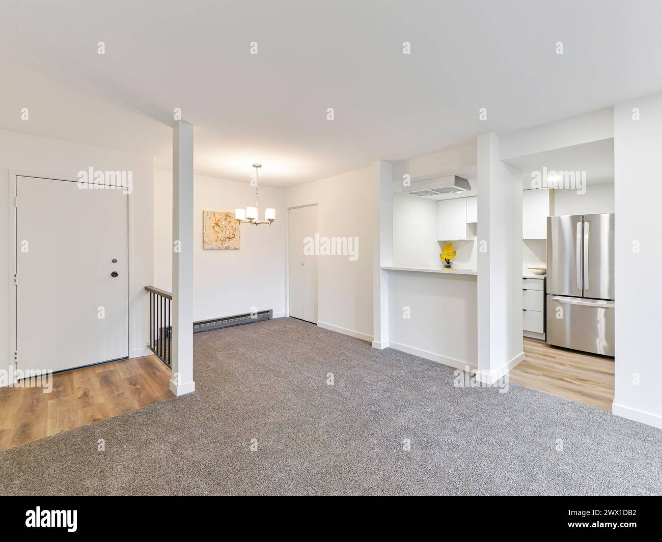 Modern residential empty dining room and kitchen interior Stock Photo ...