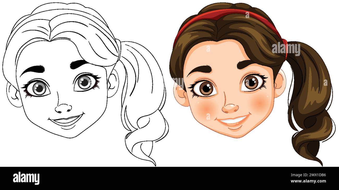 Vector transition from line art to colored character Stock Vector Image ...