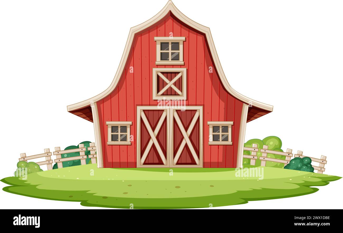 Cartoon illustration of a red barn with white trim Stock Vector Image ...