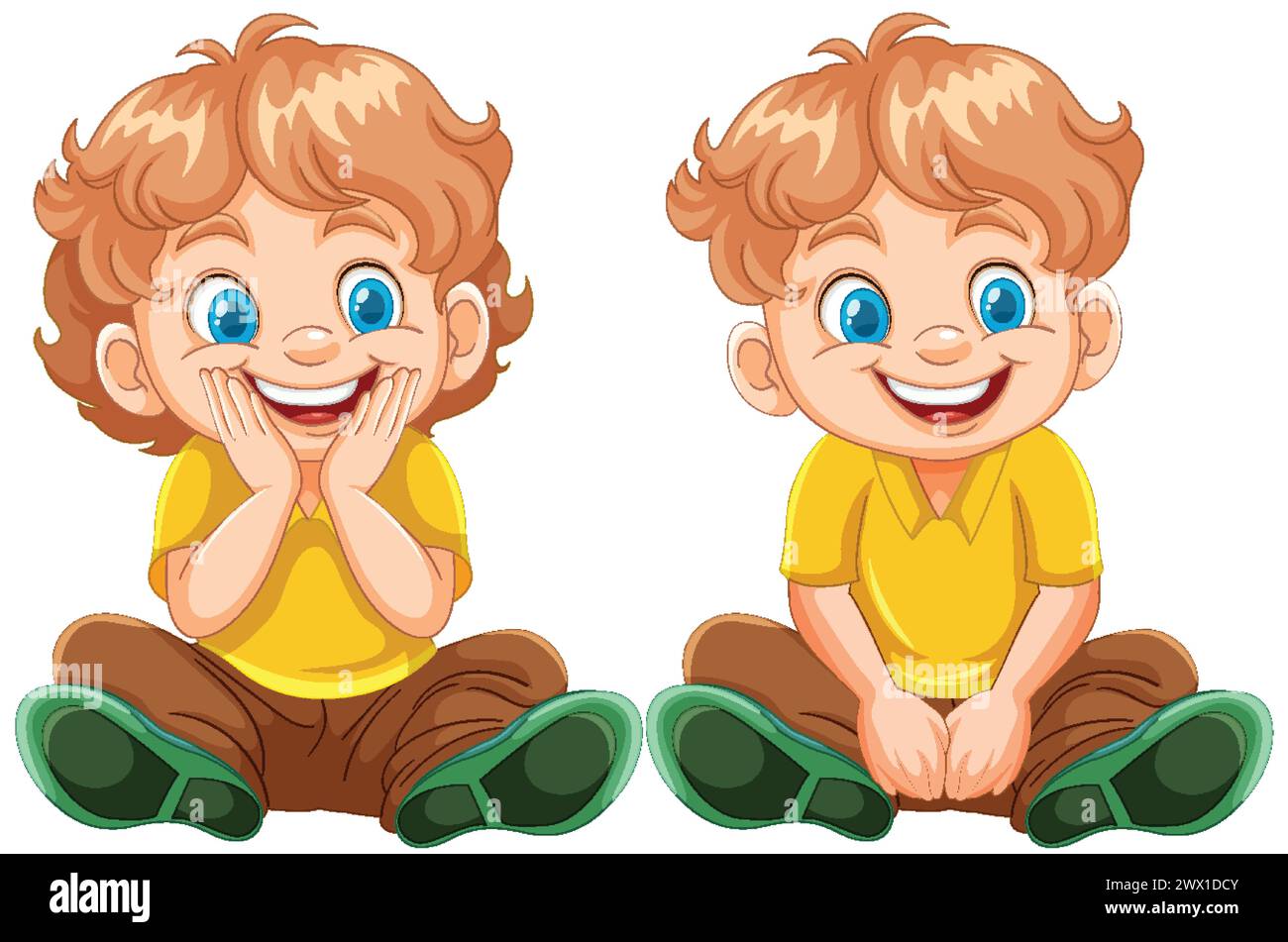 Two cheerful boys illustrated in a sitting pose Stock Vector Image ...