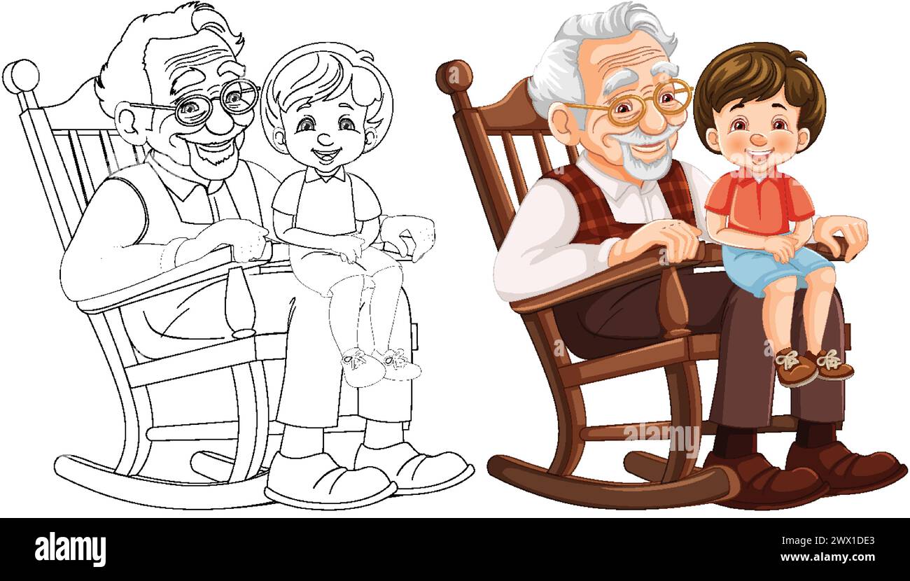 Colorful and sketch illustration of grandparent with child Stock Vector ...