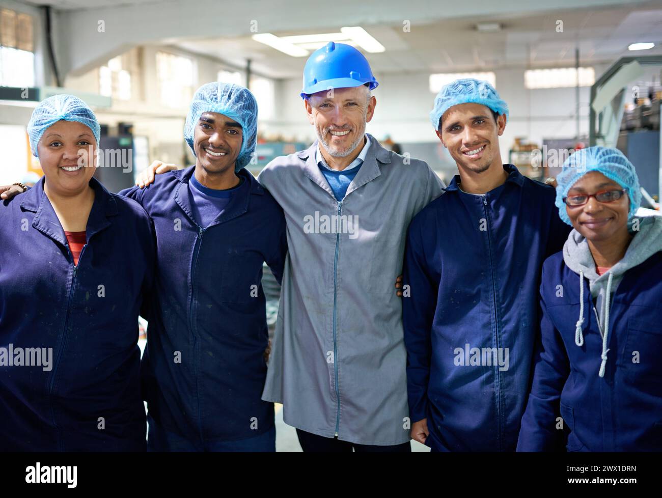 Workers, smile and portrait in factory for production process, industry ...